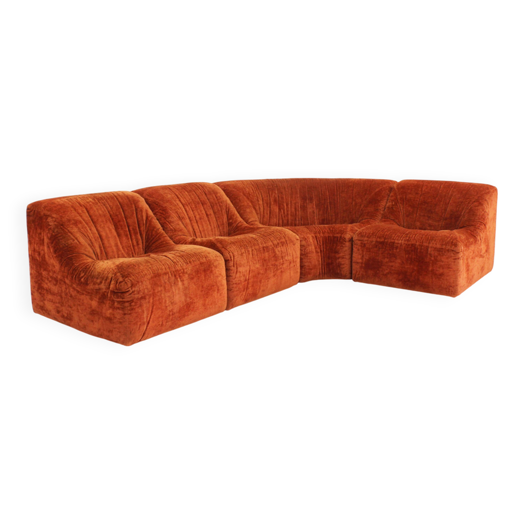 Canapé modulable vintage italien en velours orange des années 1970 ...