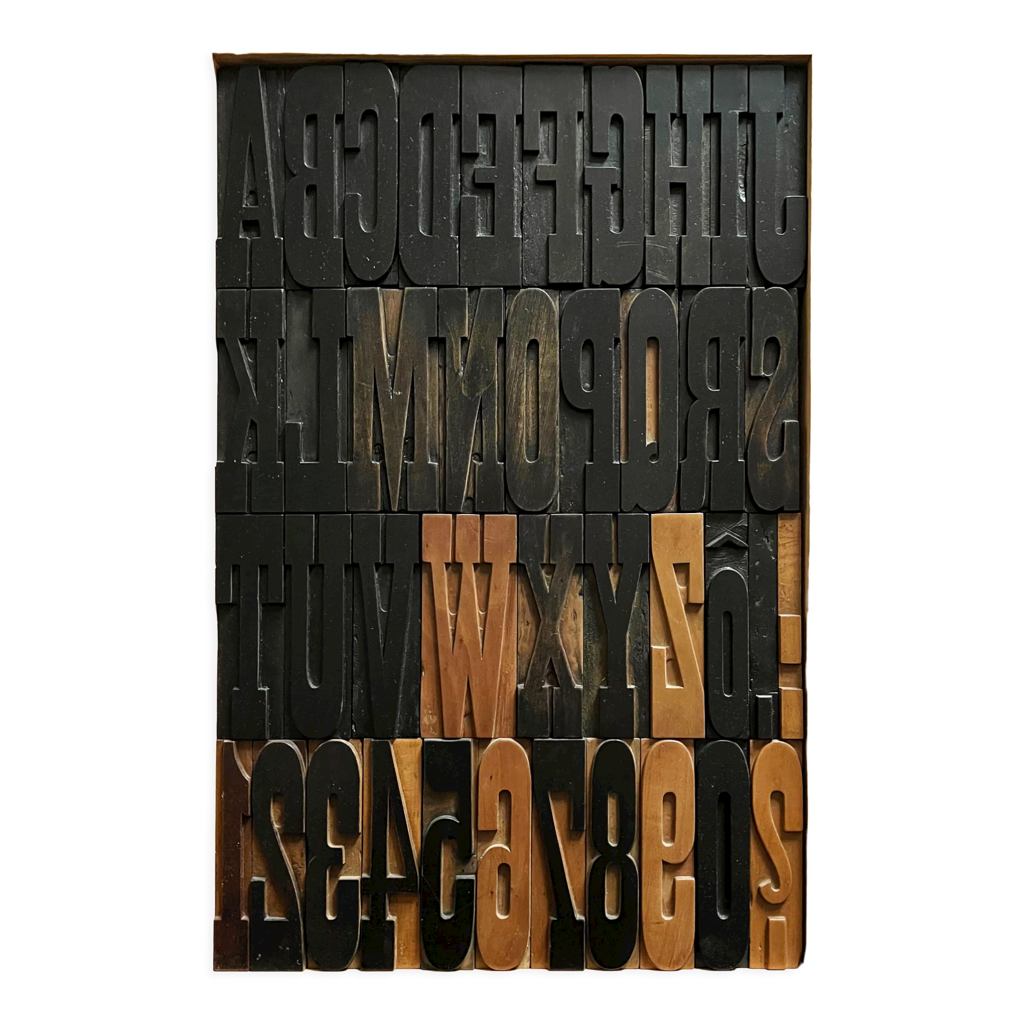 "Alpha, béta, gamma.." en caractères imprimerie anciens en bois | Selency