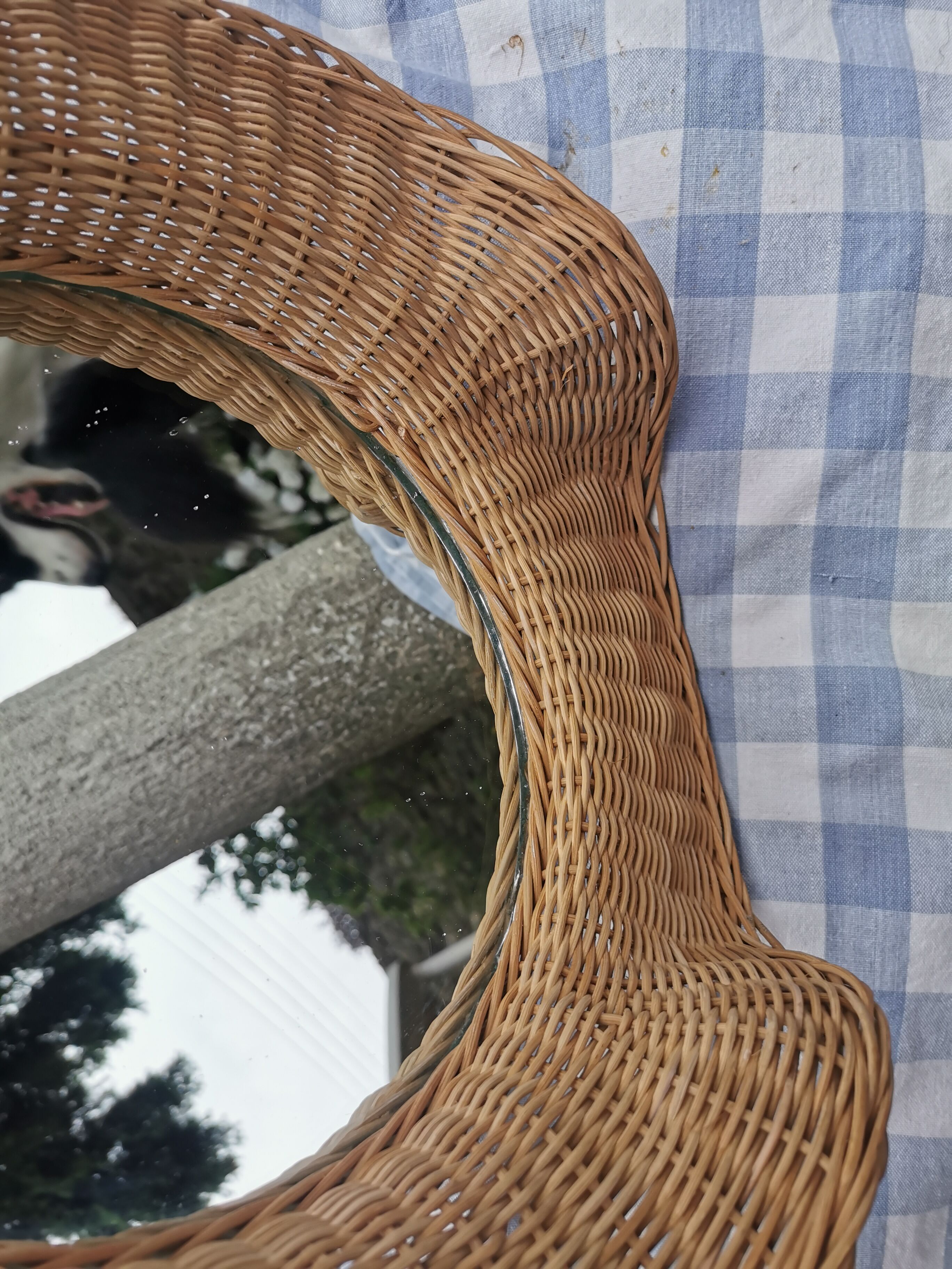 Miroir en osier tressé ondulé années 70 vintage 43cm | Selency