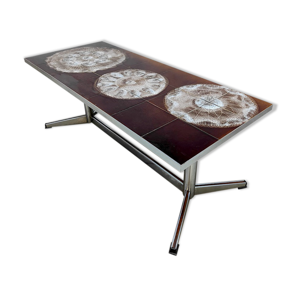 Table basse carrelage et chrome 'sixties vibes' | Selency