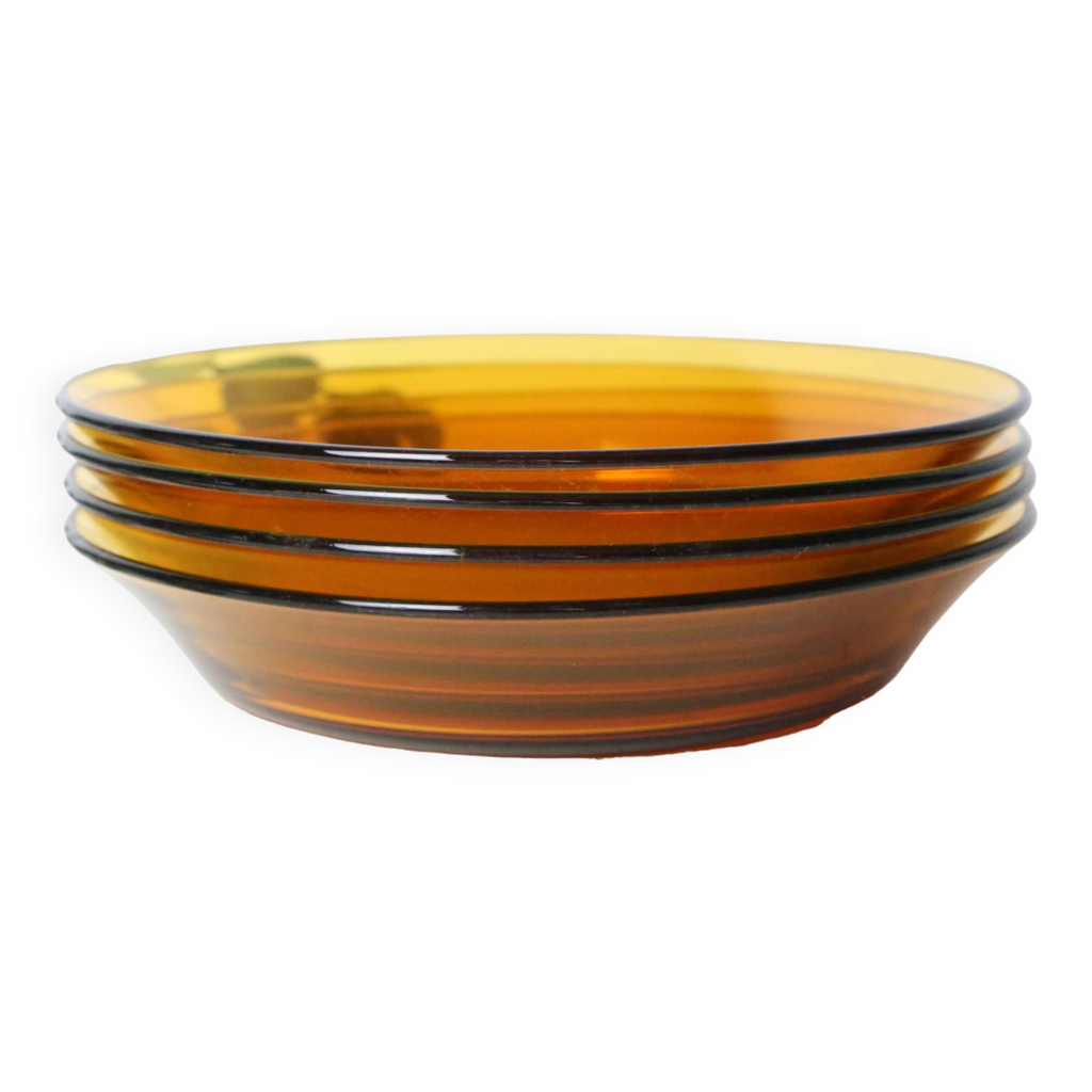 Ensemble De 4 Assiettes Creuses Duralex En Verre Ambré Vintage