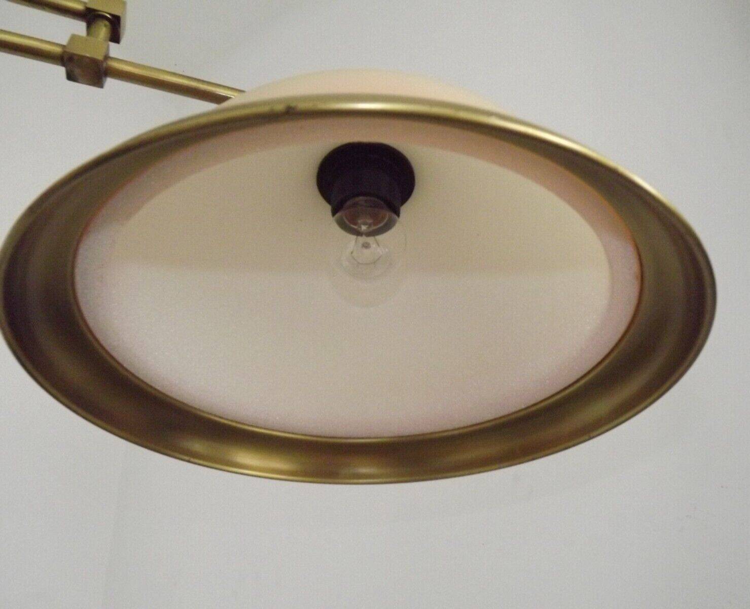 French Mid Century Bronze & Wood Billiard Light 2 Cream Round Glass ...