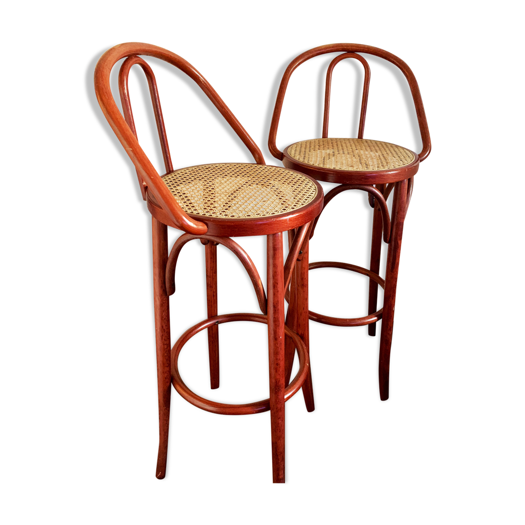 Lot de 2 tabourets de bar en cannage | Selency