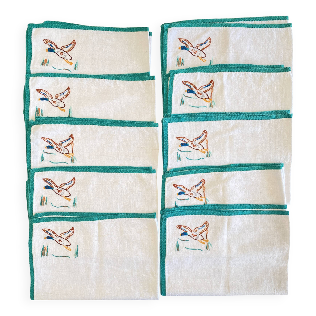 10 Grands set de table brodés et galonnés à la main "les colverts ...