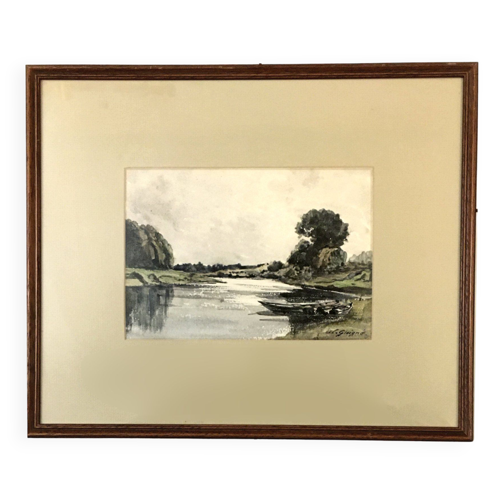 Aquarelle sur papier XlXe signée alexis eugène guigné paysage | Selency