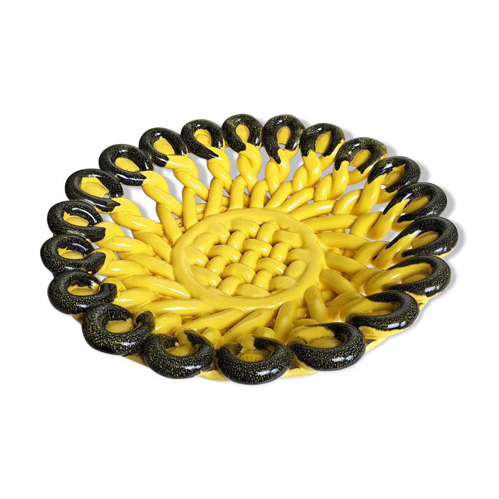 Coupe à fruit corbeille céramique tressée jaune et noir Helene Ugo ...