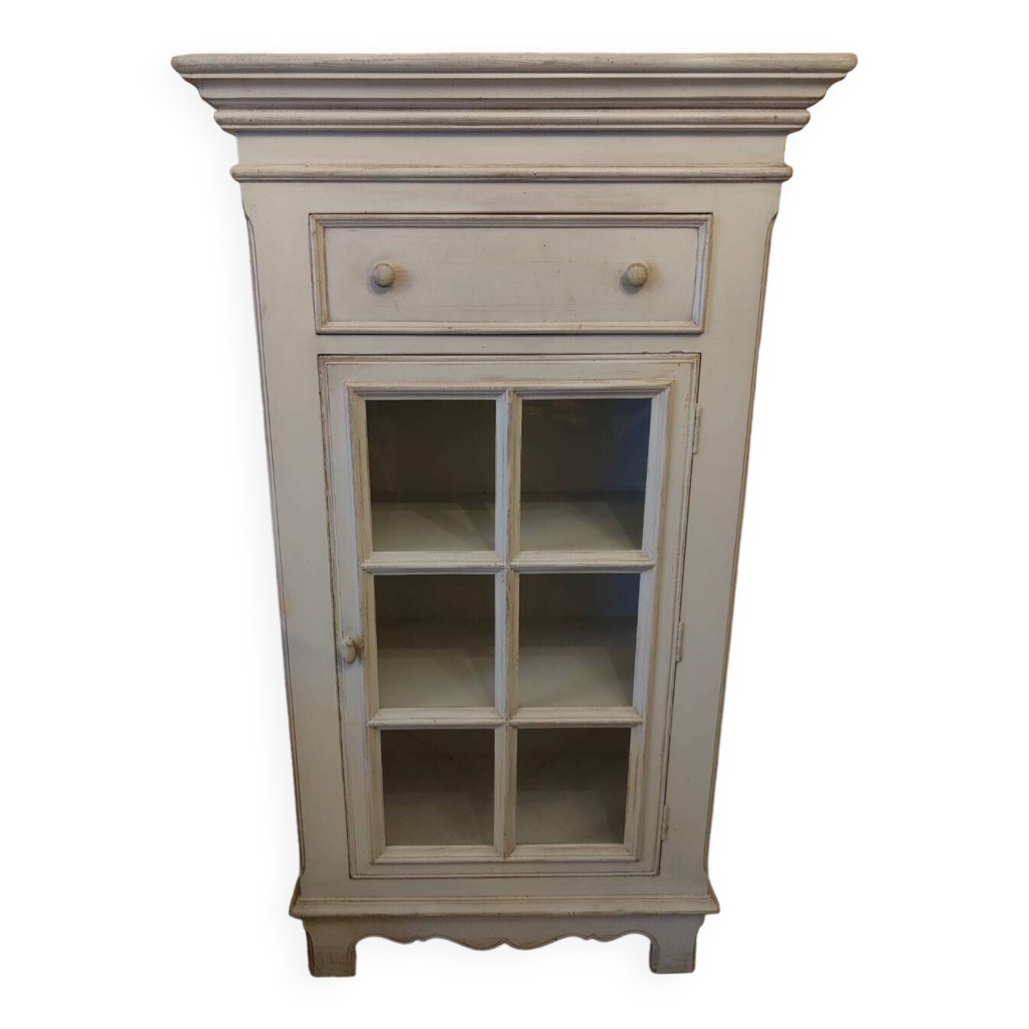 Meuble 'Bibus' vitré en bois massif blanc antic | Selency