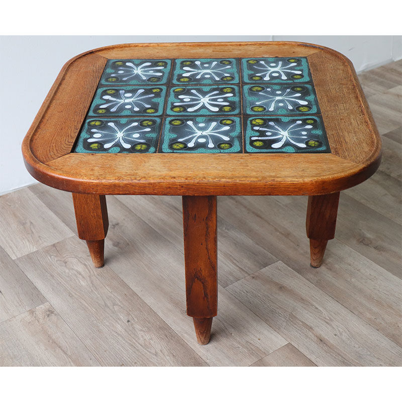 Table basse en chêne et céramique par Guillerme et Chambron 1960 | Selency