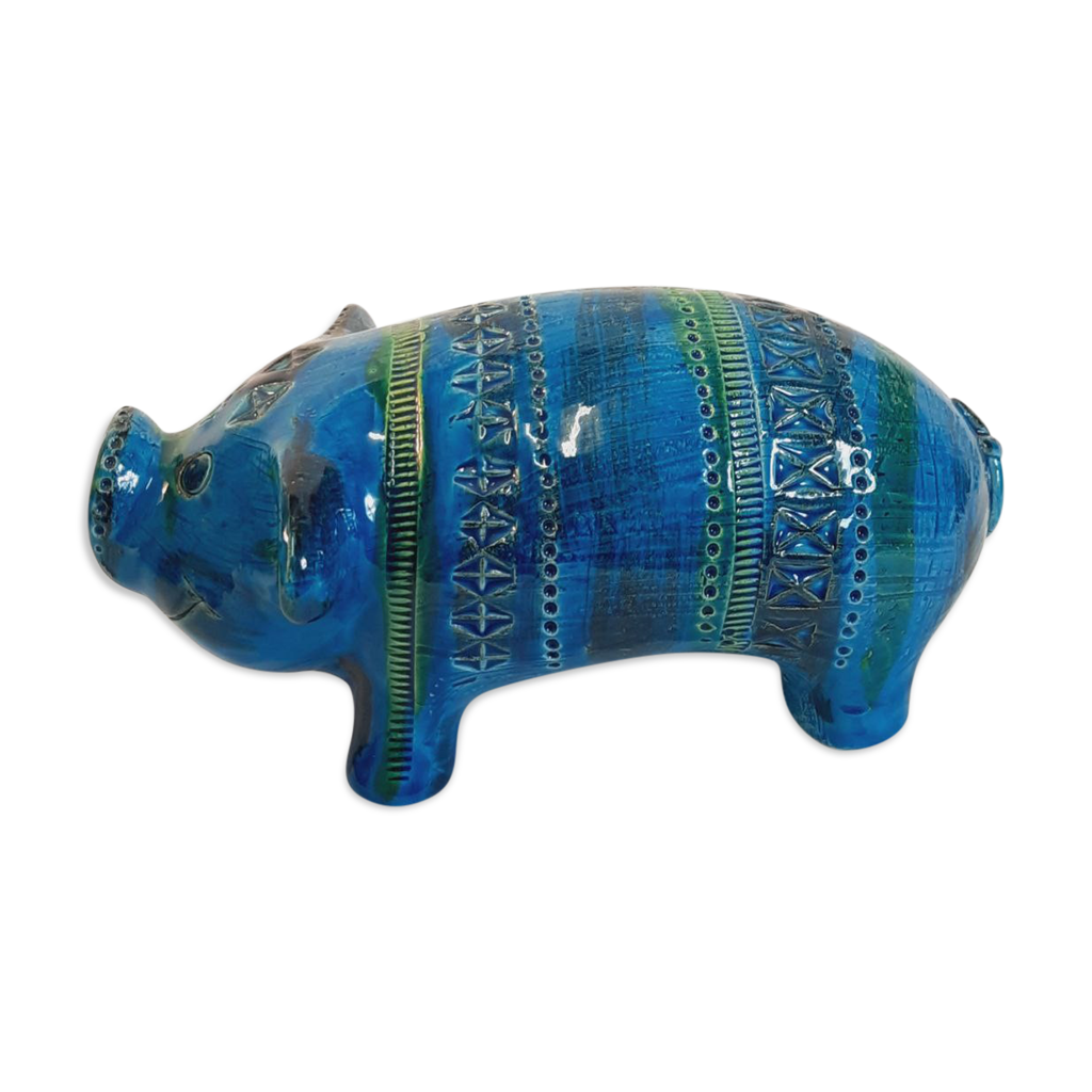Pig animal statue, vintage, by Aldo Londi for Bitossi, Rimini blue ...