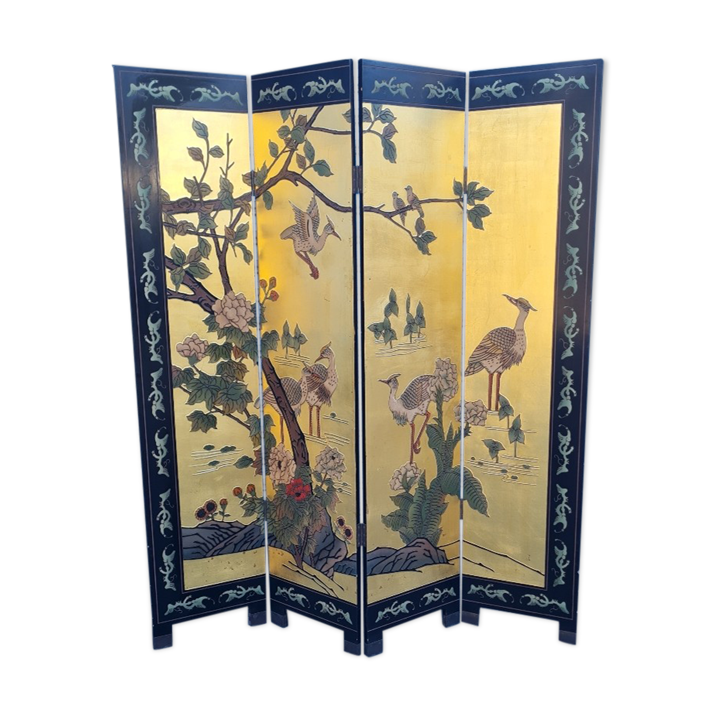 Paravent chinois en bois peint XX eme siècle | Selency