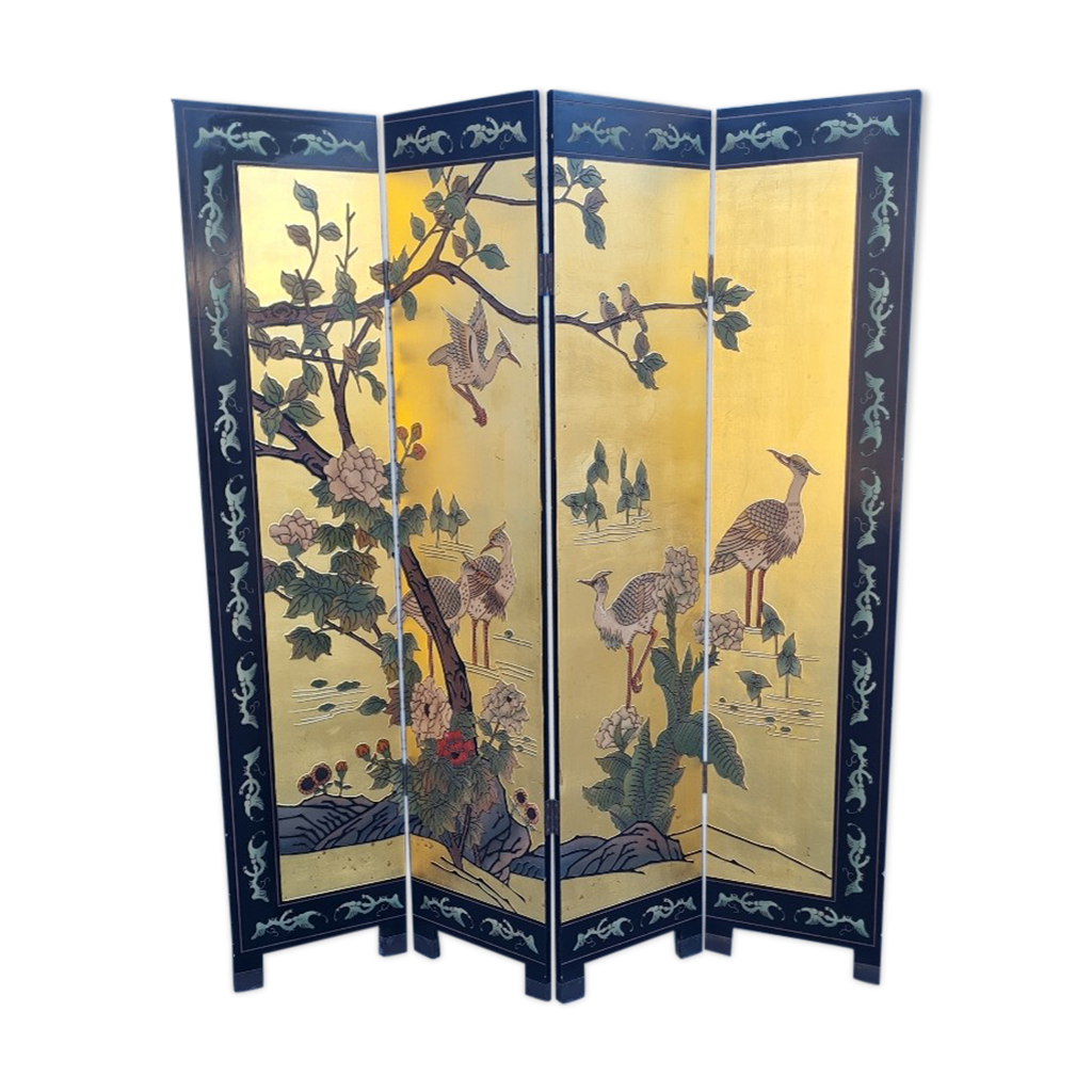 Paravent chinois en bois peint XX eme siècle | Selency