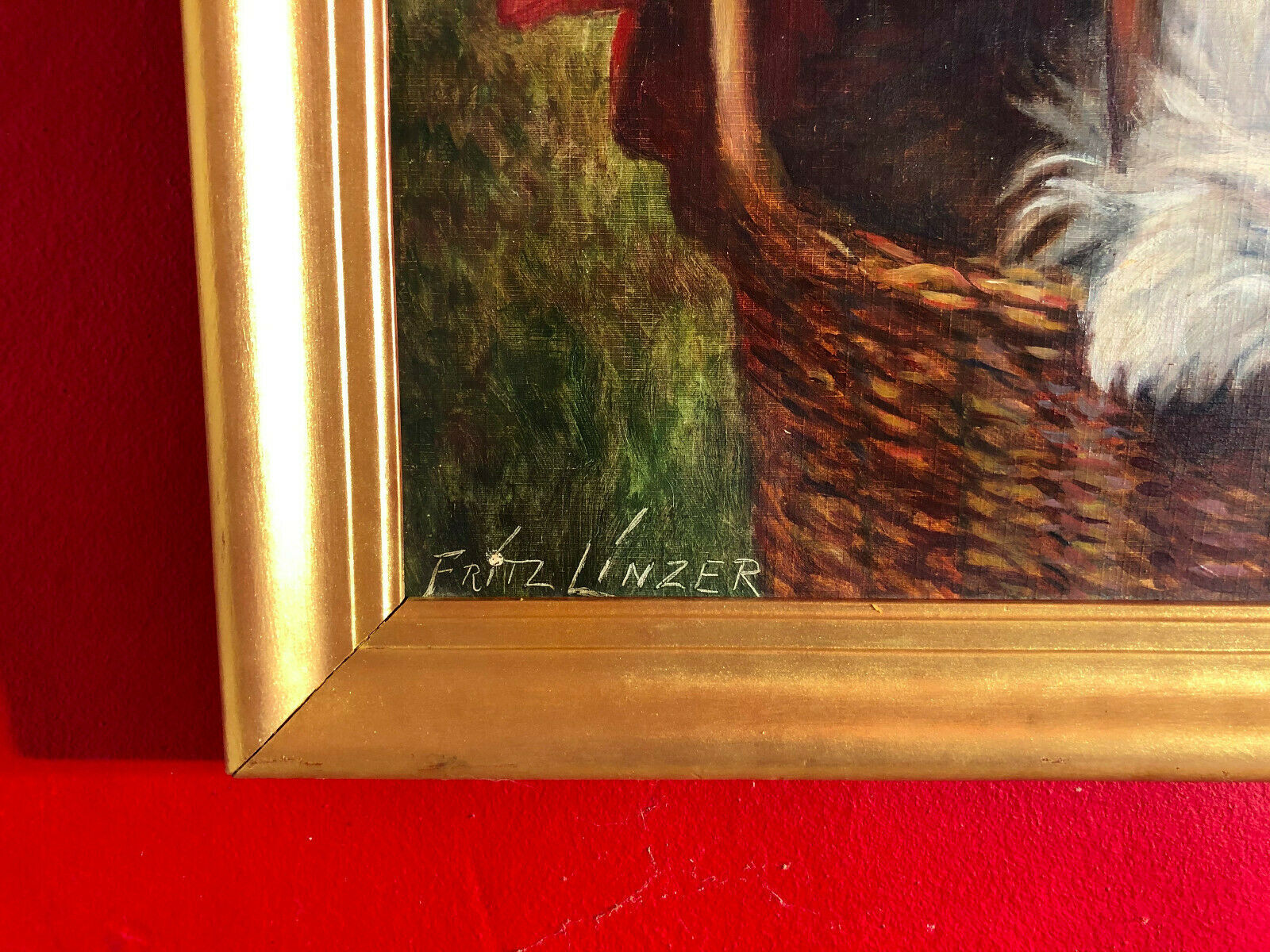 Peinture ancienne représentant un charmant portrait de chien du peintre ...