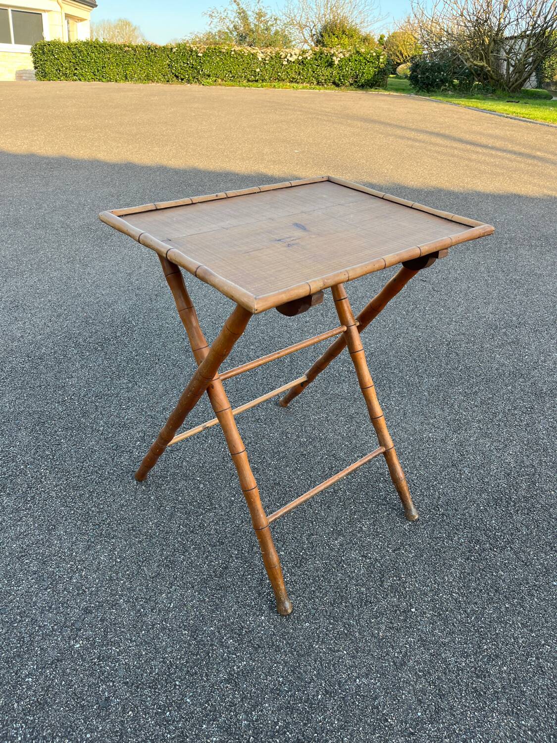 Table ancienne pliable en bois effet bambou desserte vintage | Selency