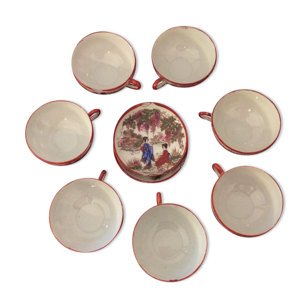 Ensemble De 8 Anciennes Tasses Porcelaine Fine Japon Et 2 Sous Tasses