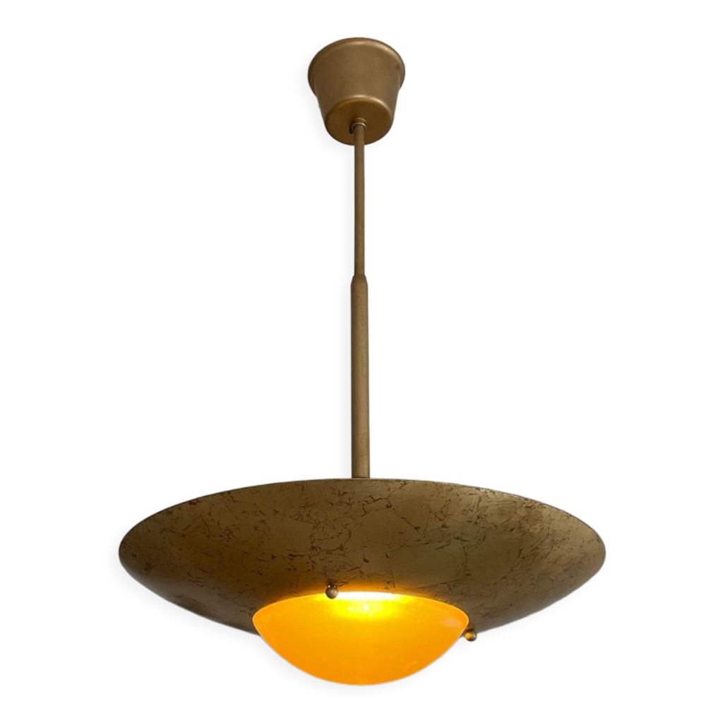 Lustre vintage verre et laiton France 1970 | Selency