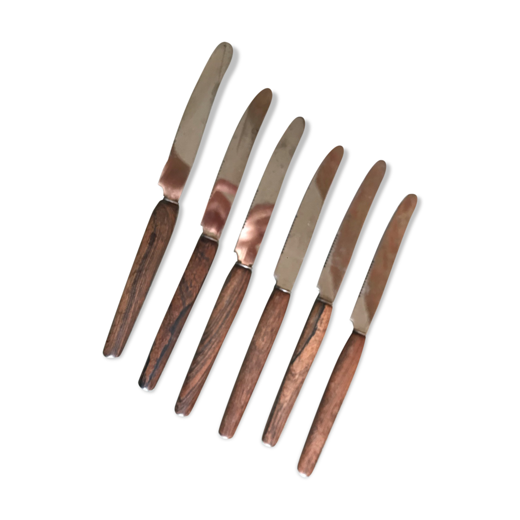 6 petits couteaux en teck et métal de Solingen - années 1970 | Selency