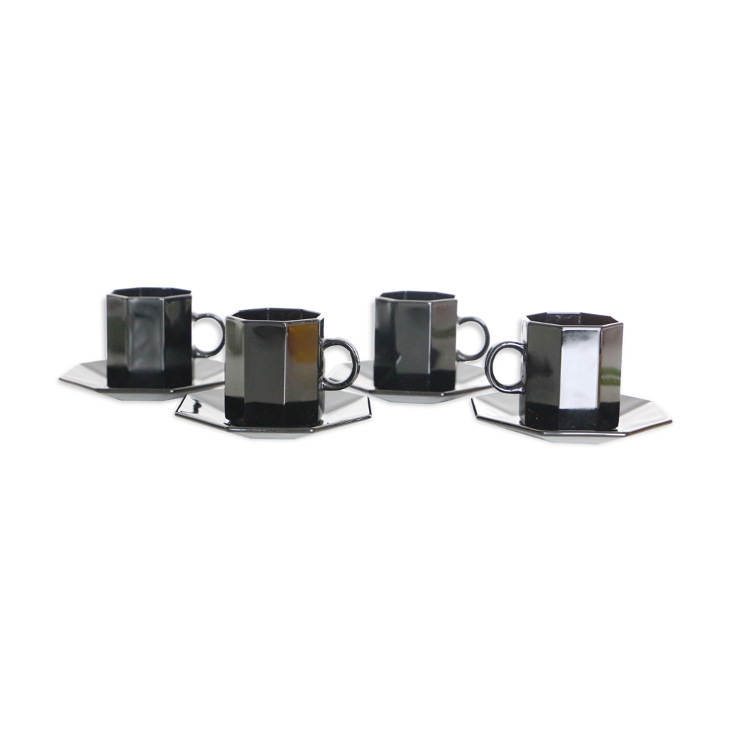 Set De 4 Tasses Et Sous Tasses Noires Expresso Arcoroc Série Octime