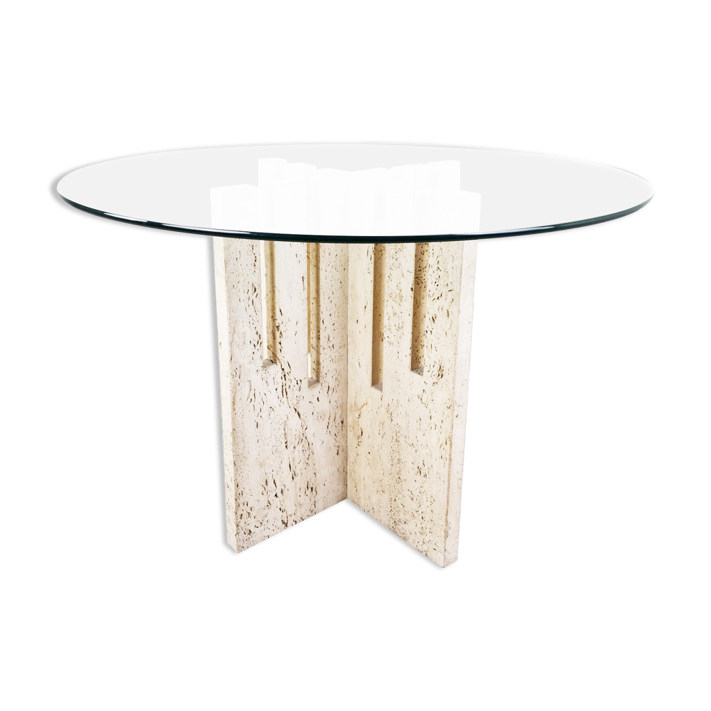 Table à manger en travertin sculptural vintage, années 1970 | Selency