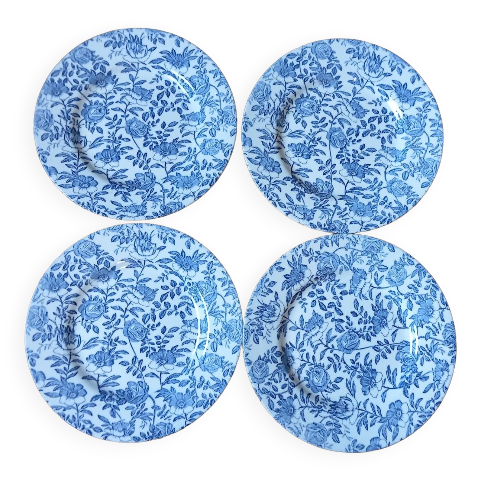 4 assiettes plates fleurs bleues, de Churchill - England | Selency