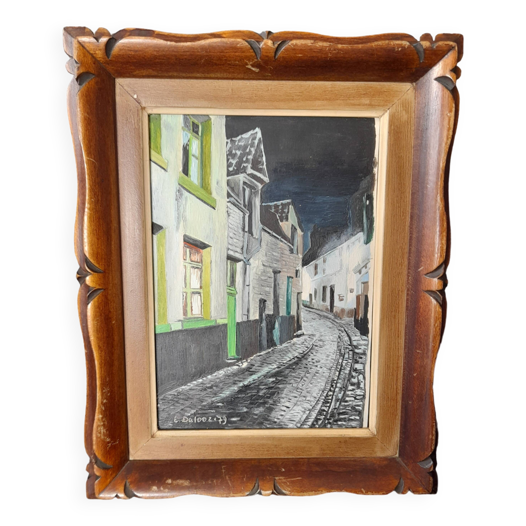 Cadre ancien en bois travaillé avec peinture | Selency