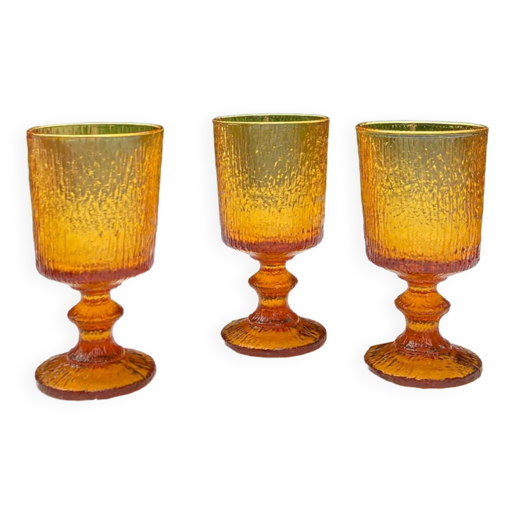 3 Verres En Verre Moulé Ambré Codec Una Vintage Selency
