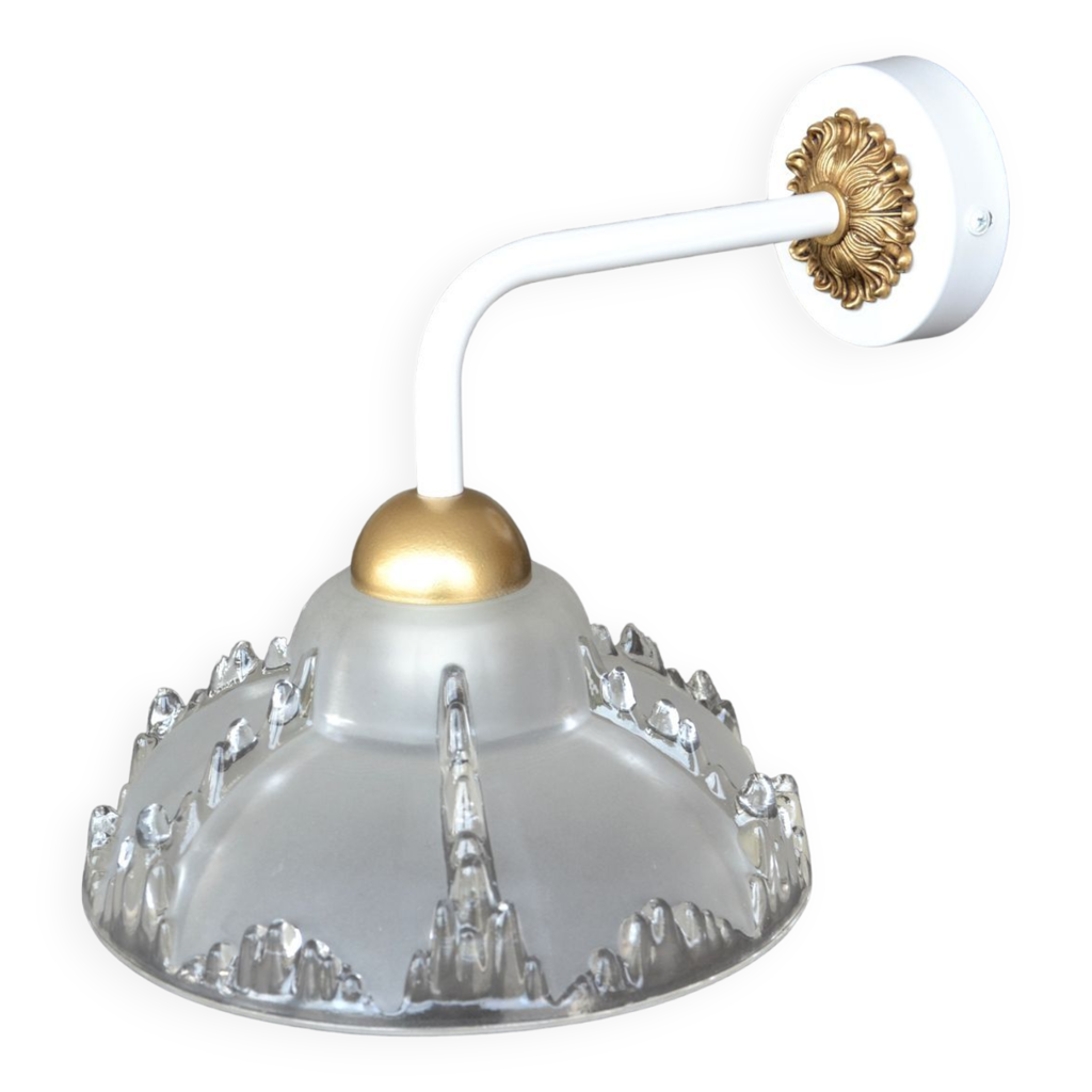 Applique ezan art nouveau en verre - blanc et or | Selency