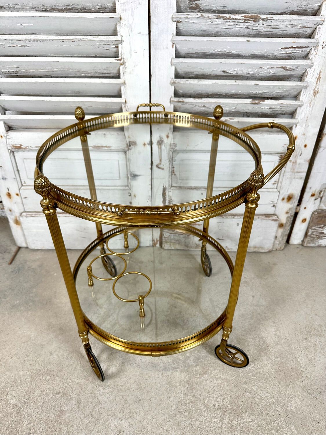 Table desserte roulante ronde doré | Selency