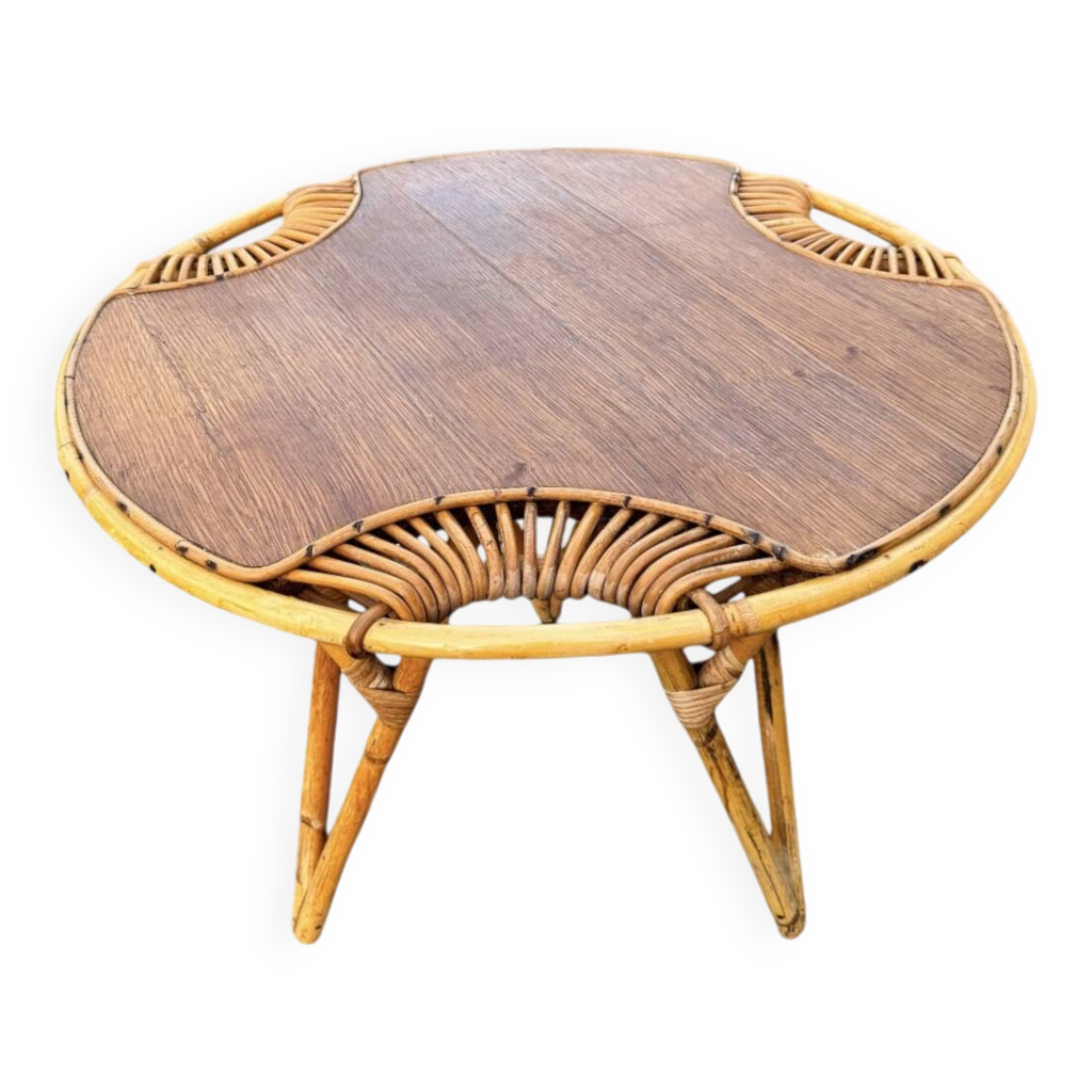 Table basse tripode en rotin Janine Abraham | Selency