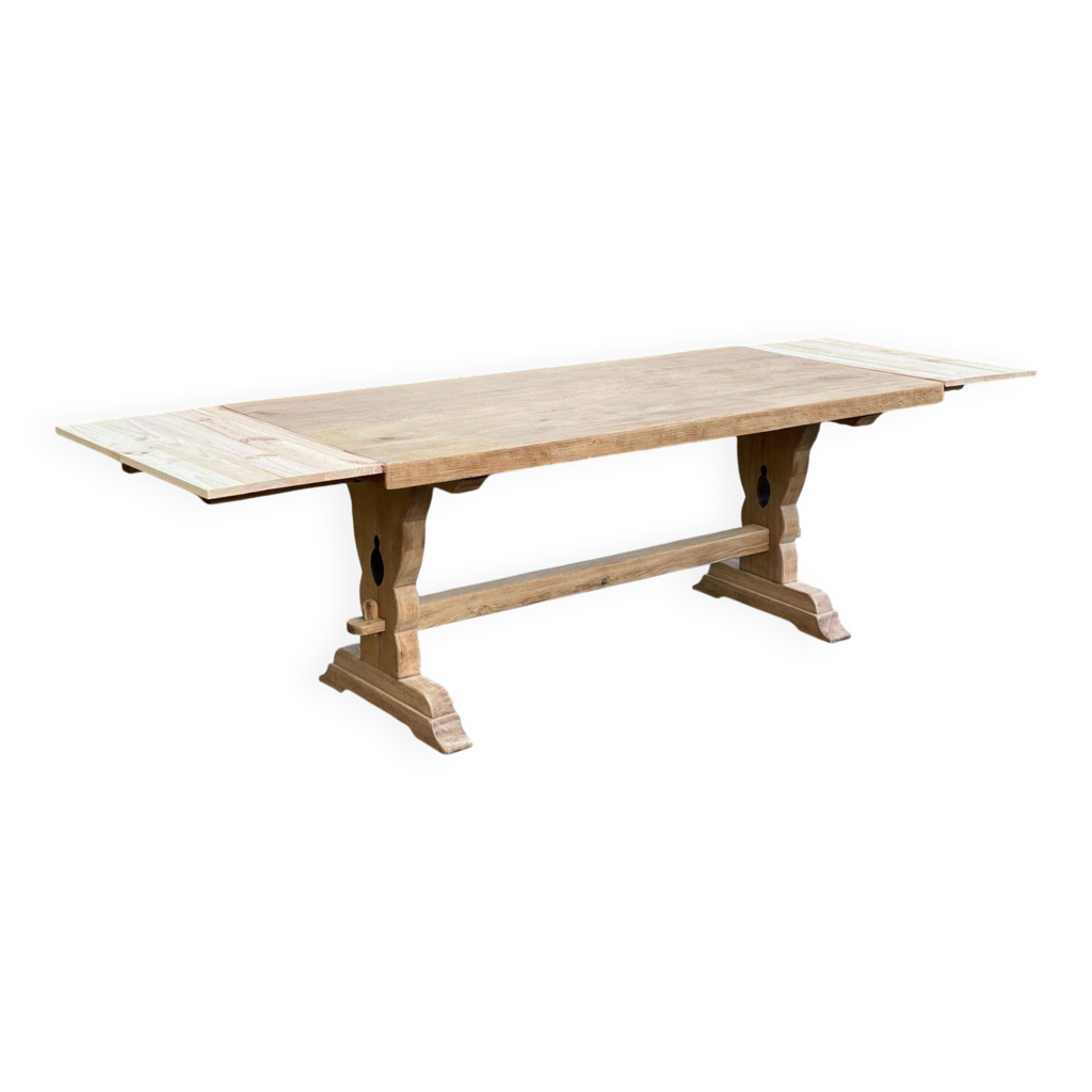 Table de monastère extensible rénovée en chêne massif brut 180 260cm | Selency
