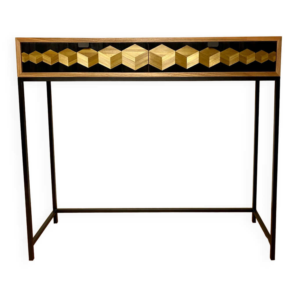 Console Cubes Marqueterie de paille | Selency