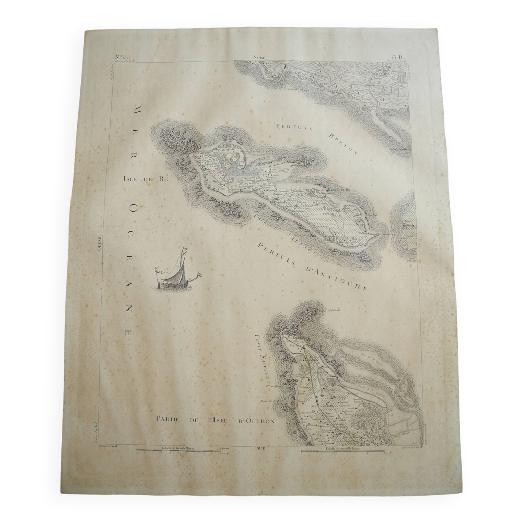 Old map of Ré island print engraving lithograph old map engraving ...