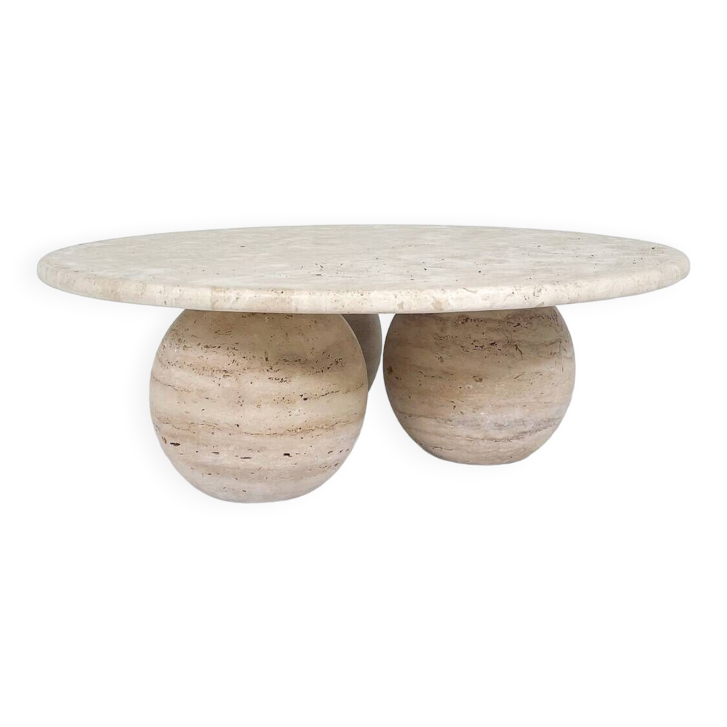 Contemporary Round Travertine Coffee Table, Italy | Selency