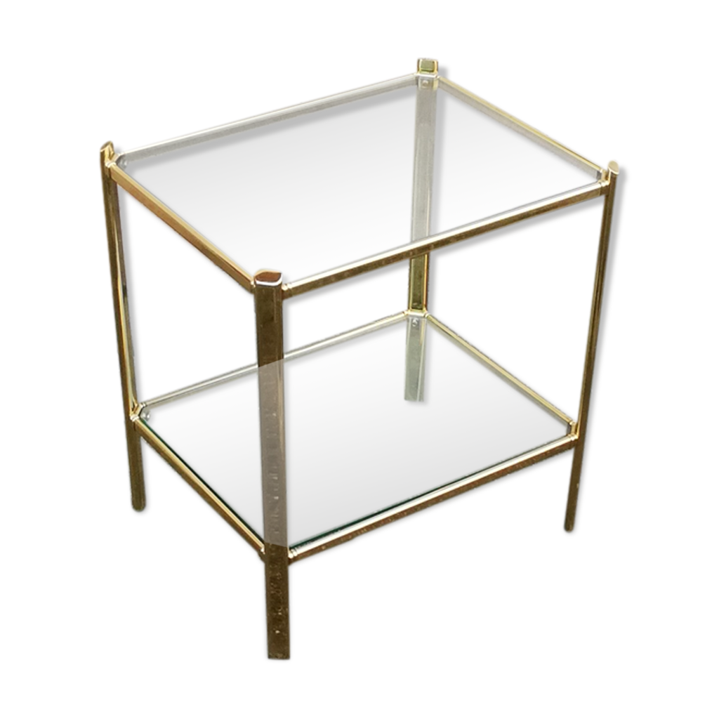 Table d'appoint laiton 2 plateaux verre | Selency