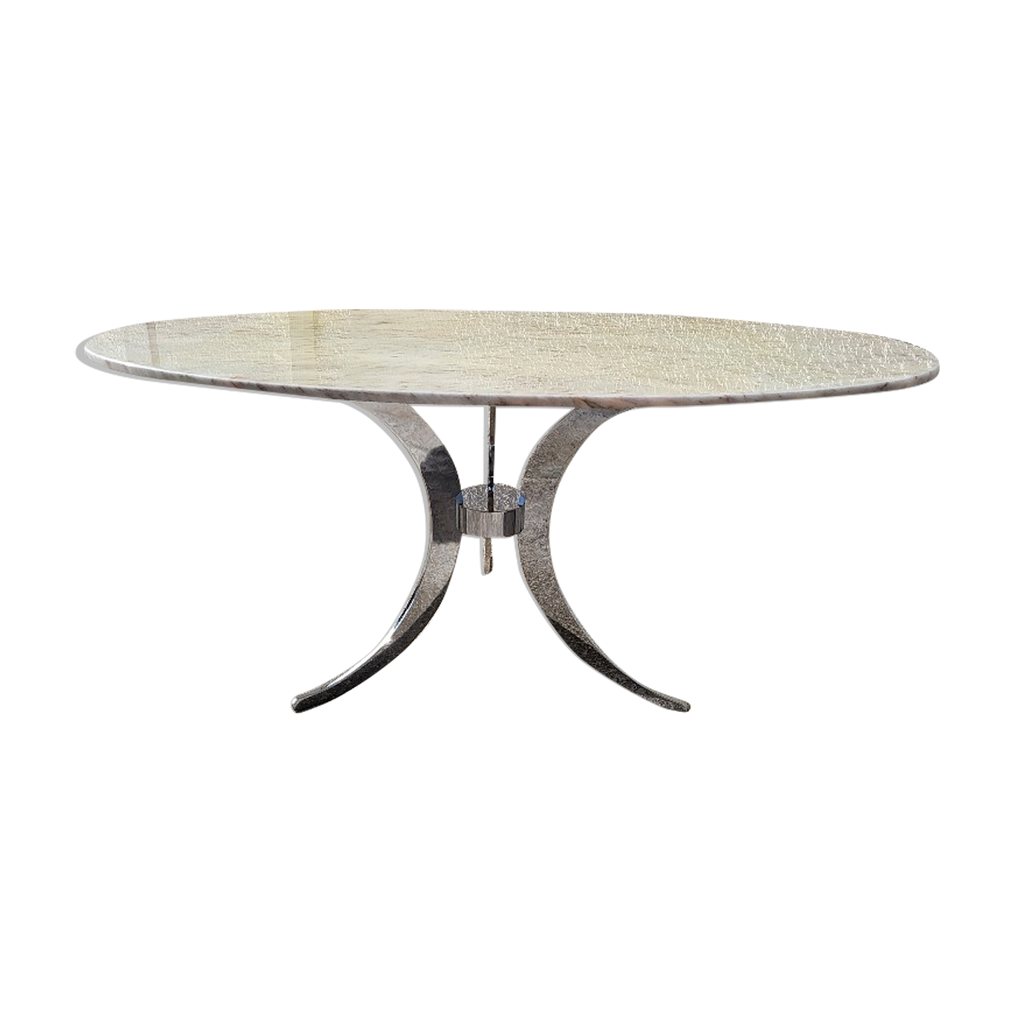 Table de salle a manger marbre et pied inox 1970 | Selency