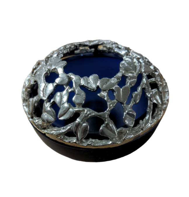 Boite bleue en verre et métal. | Selency