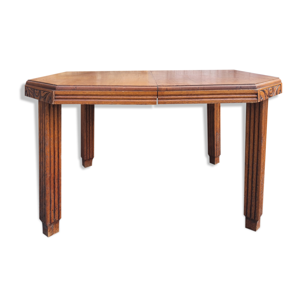 Table à manger Art Déco octogonale, années 30 / 40, bois massif | Selency