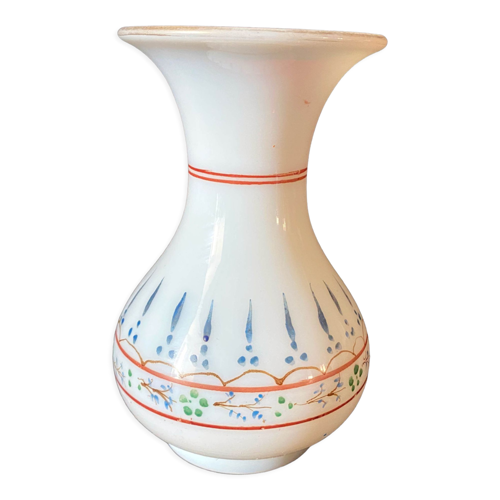 Vase balustre en opaline véritable décors émaillé XIX° siècle | Selency