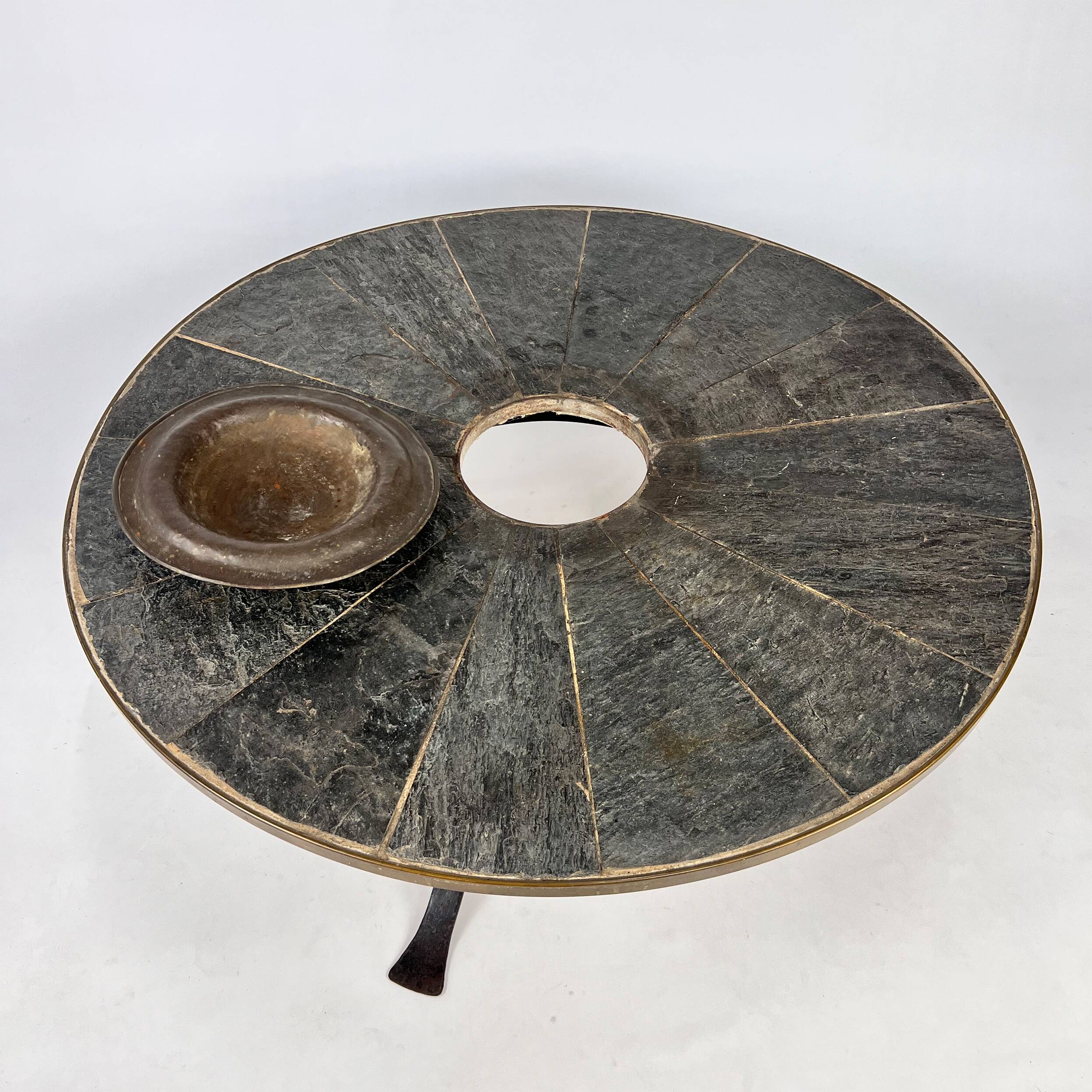 Large brutalist steel and slate coffee table, 1960s | Selency