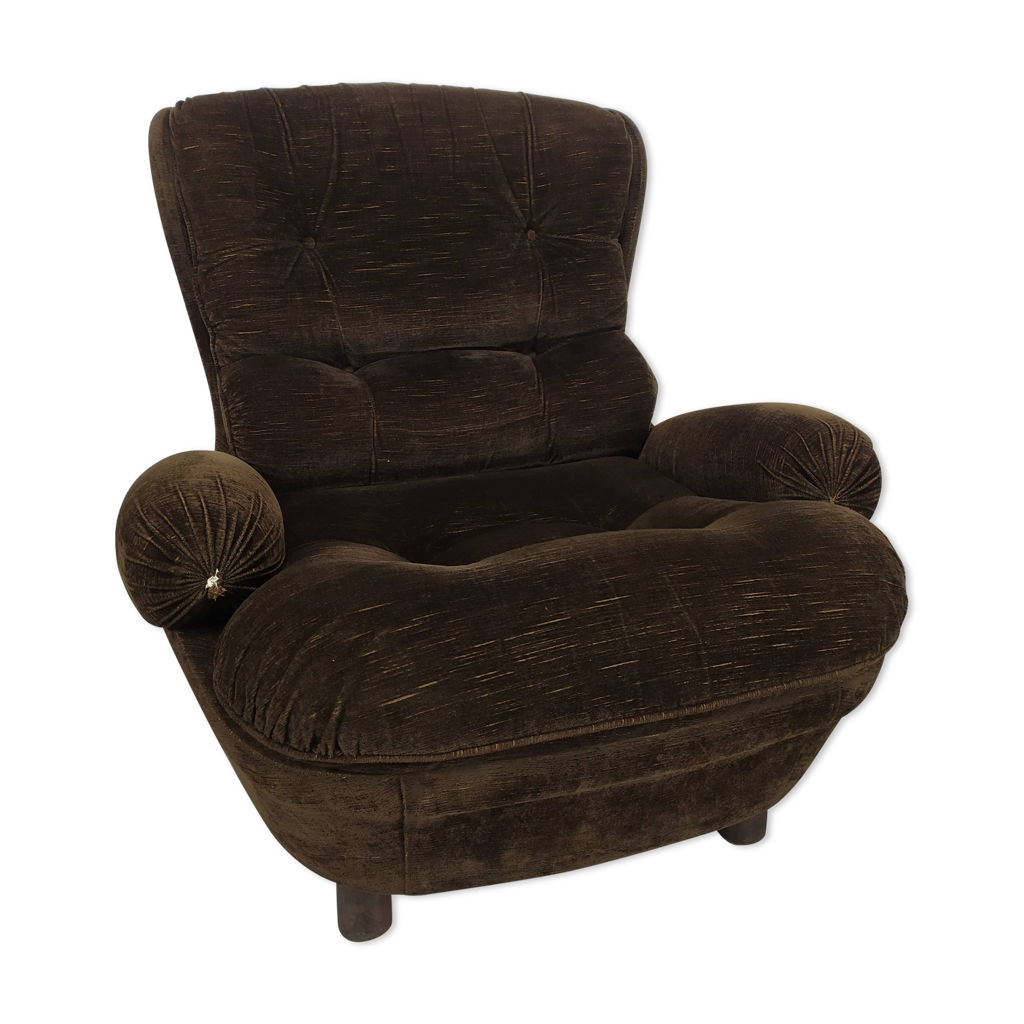 Vintage armchair Airborne chocolate velvet | Selency