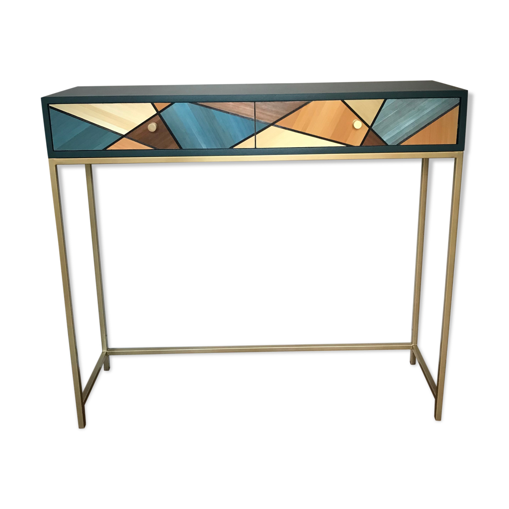 Console marqueterie de paille | Selency