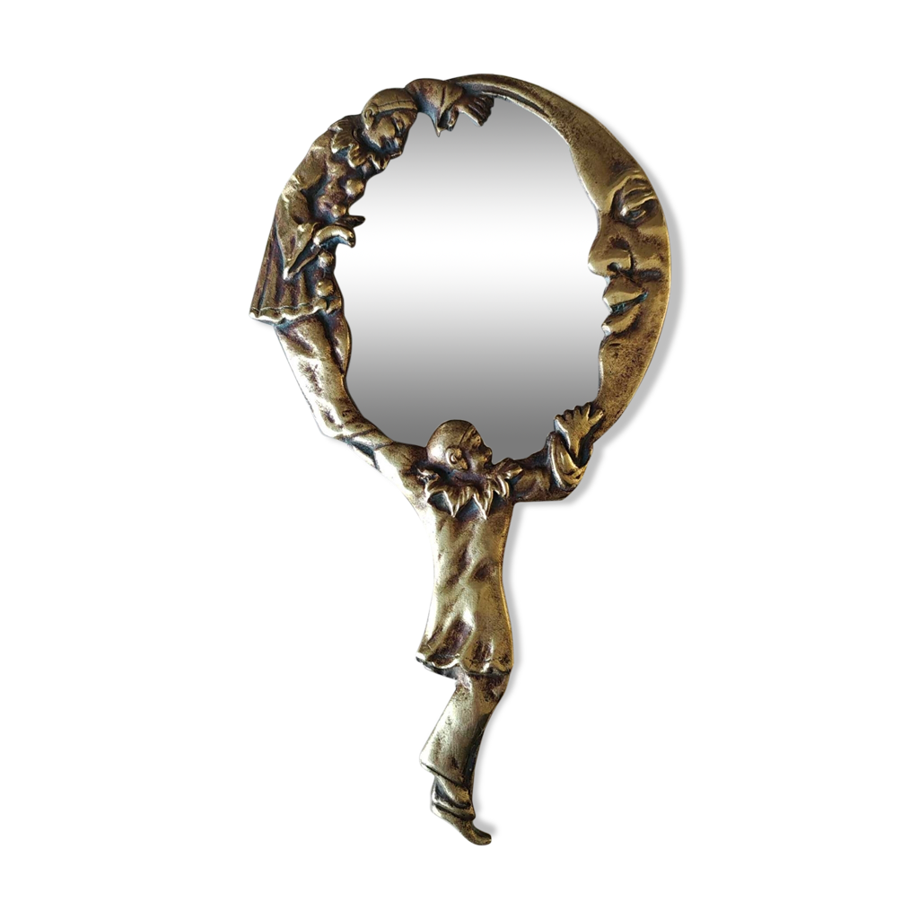 Miroir face à main ovale art déco, en bronze à patine vieil or, thème ...