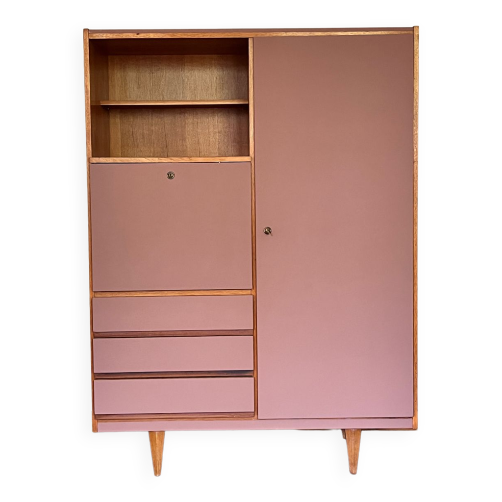 Armoire penderie & commode vieux rose et bois | Selency