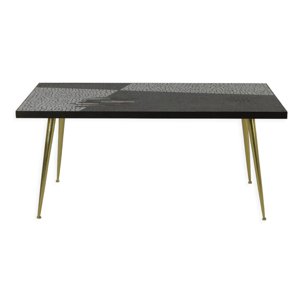 Table basse en mosaïque design allemand avec pieds en laiton | Selency