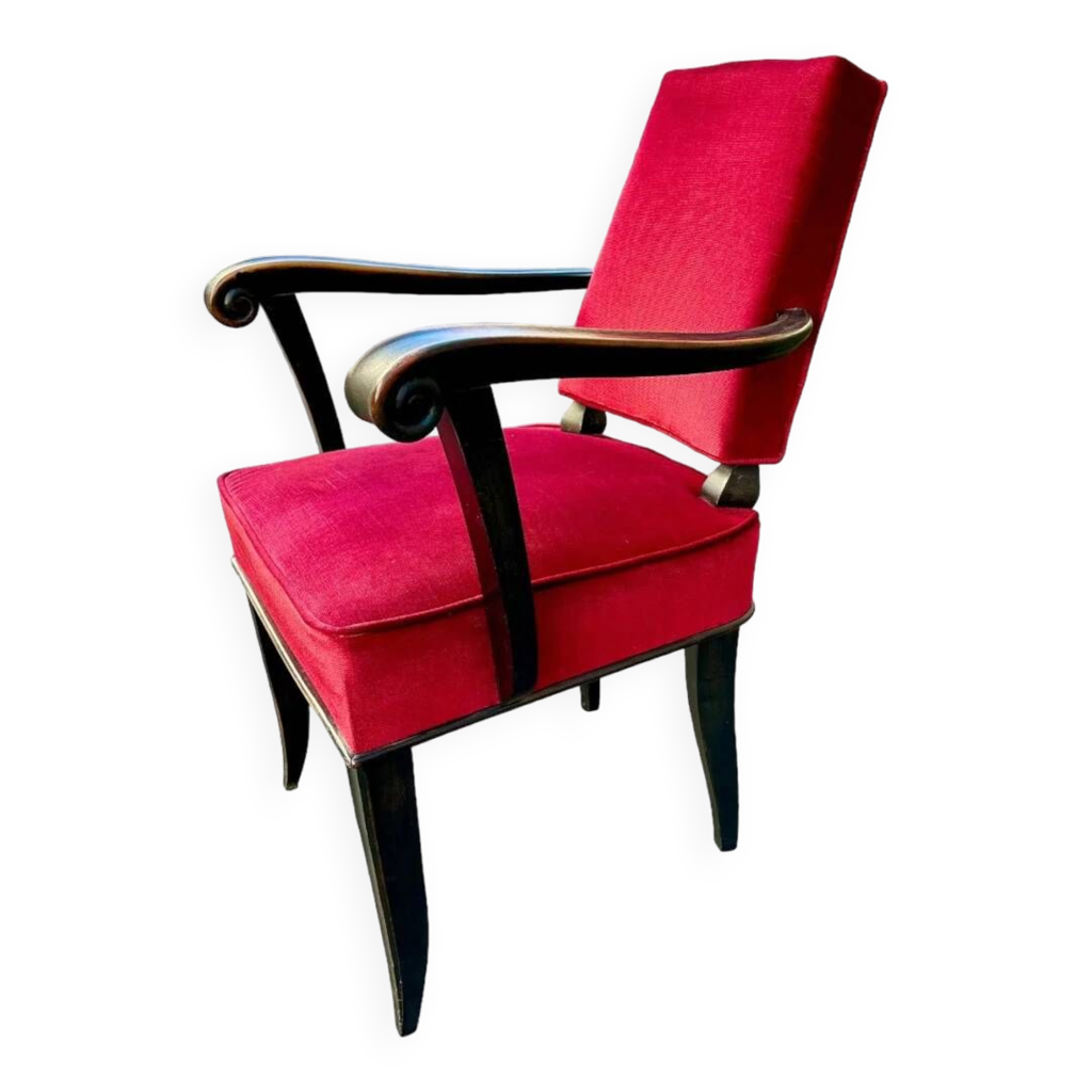 Fauteuil art déco en velours rouge attribué à andré arbus, france années 1920 | Selency