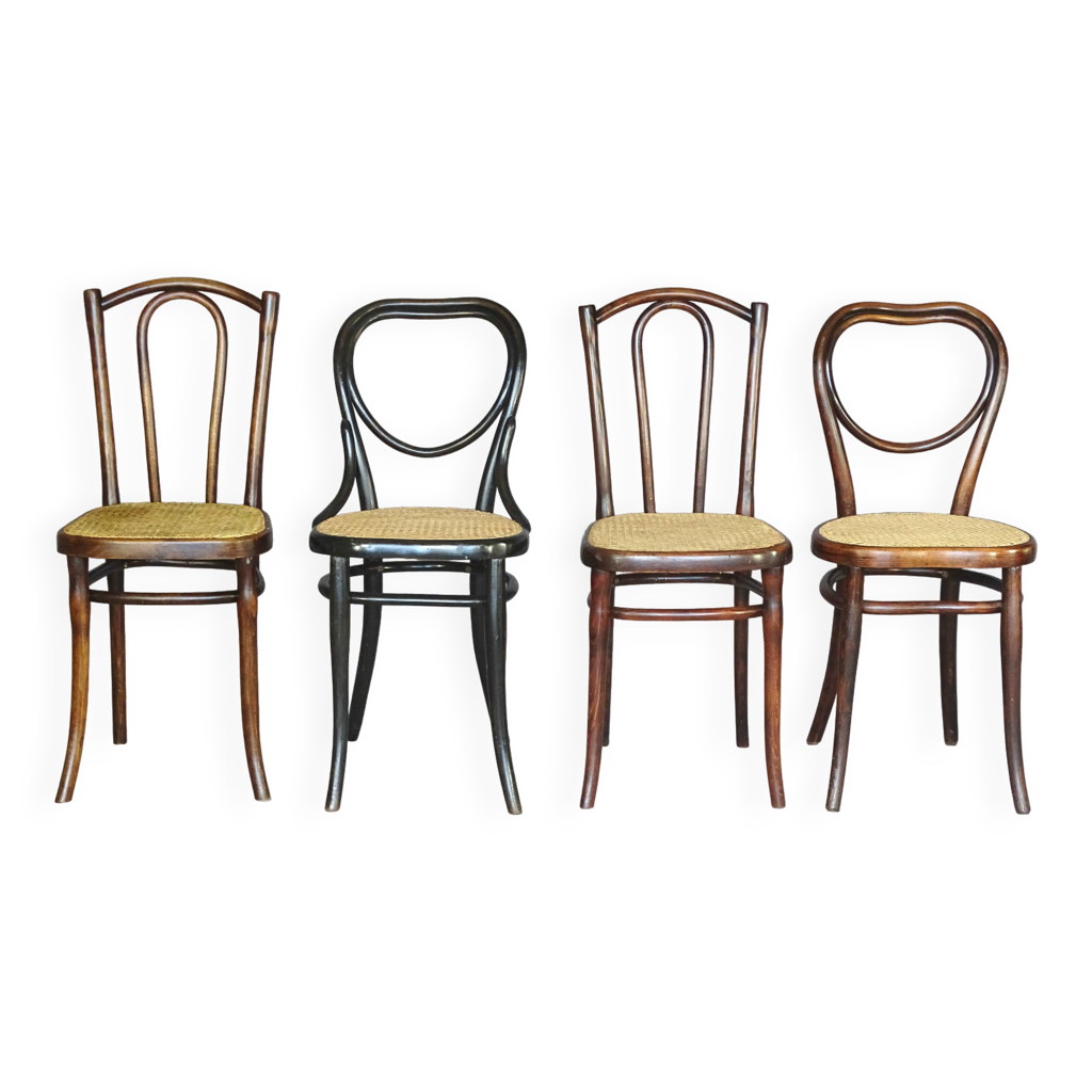 Set de 4 chaises Thonet, 2 N°28 et 2 N°56 cannées. état parfait | Selency