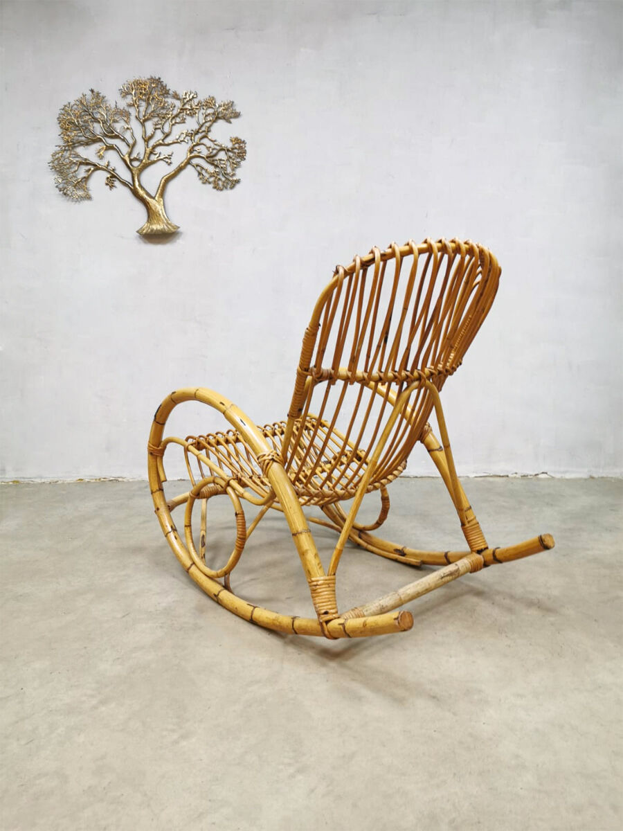 Rocking chair en rotin à bas dossier par Rohe Noordwolde | Selency