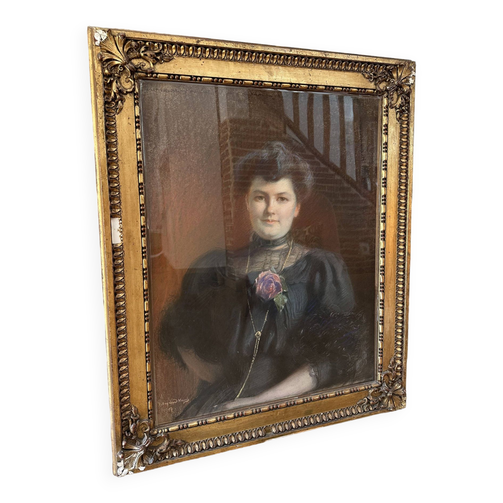 Portrait au pastel de 1907 - Tableau antique | Selency