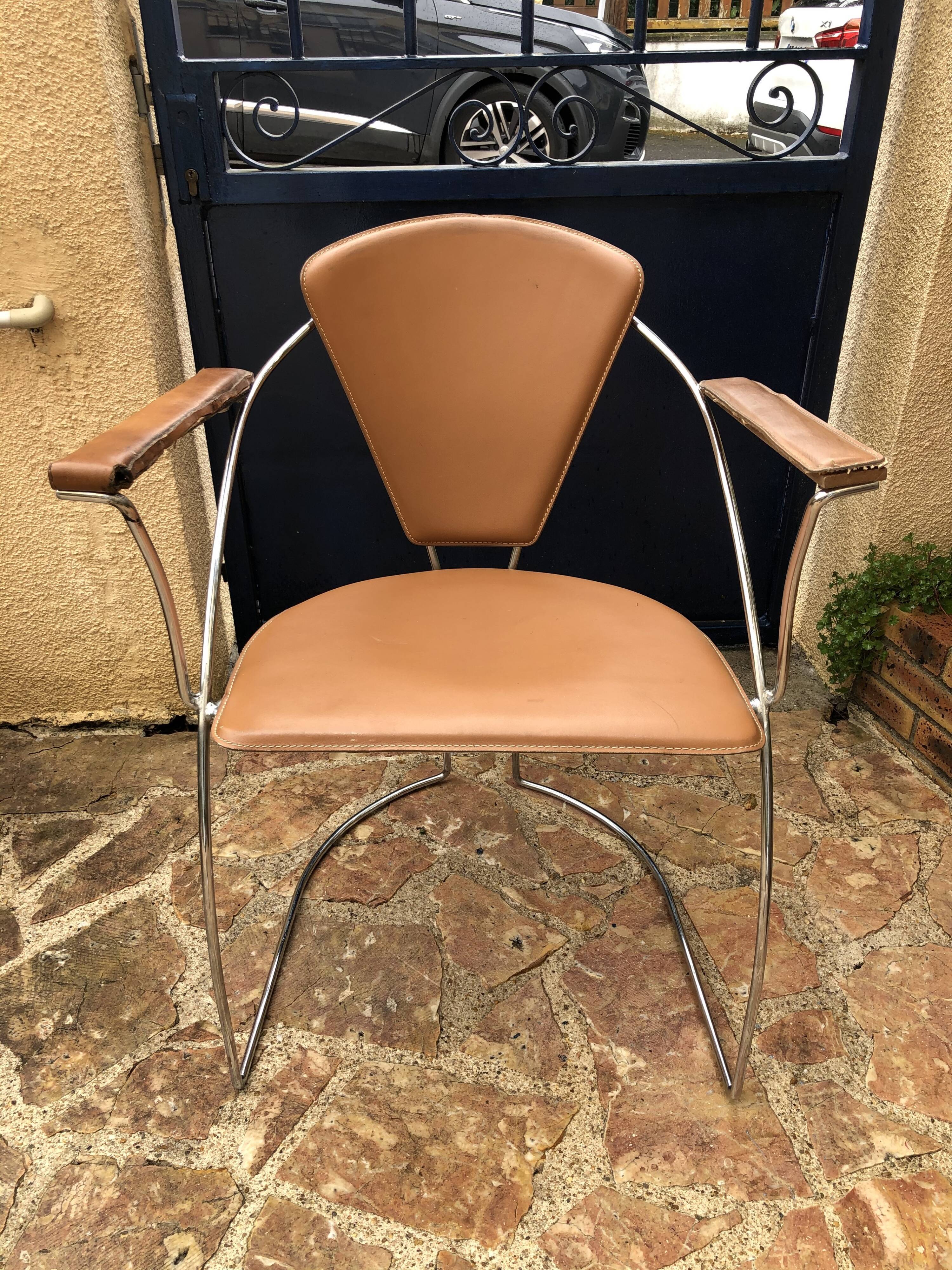 Fauteuil design en cuir et inox | Selency