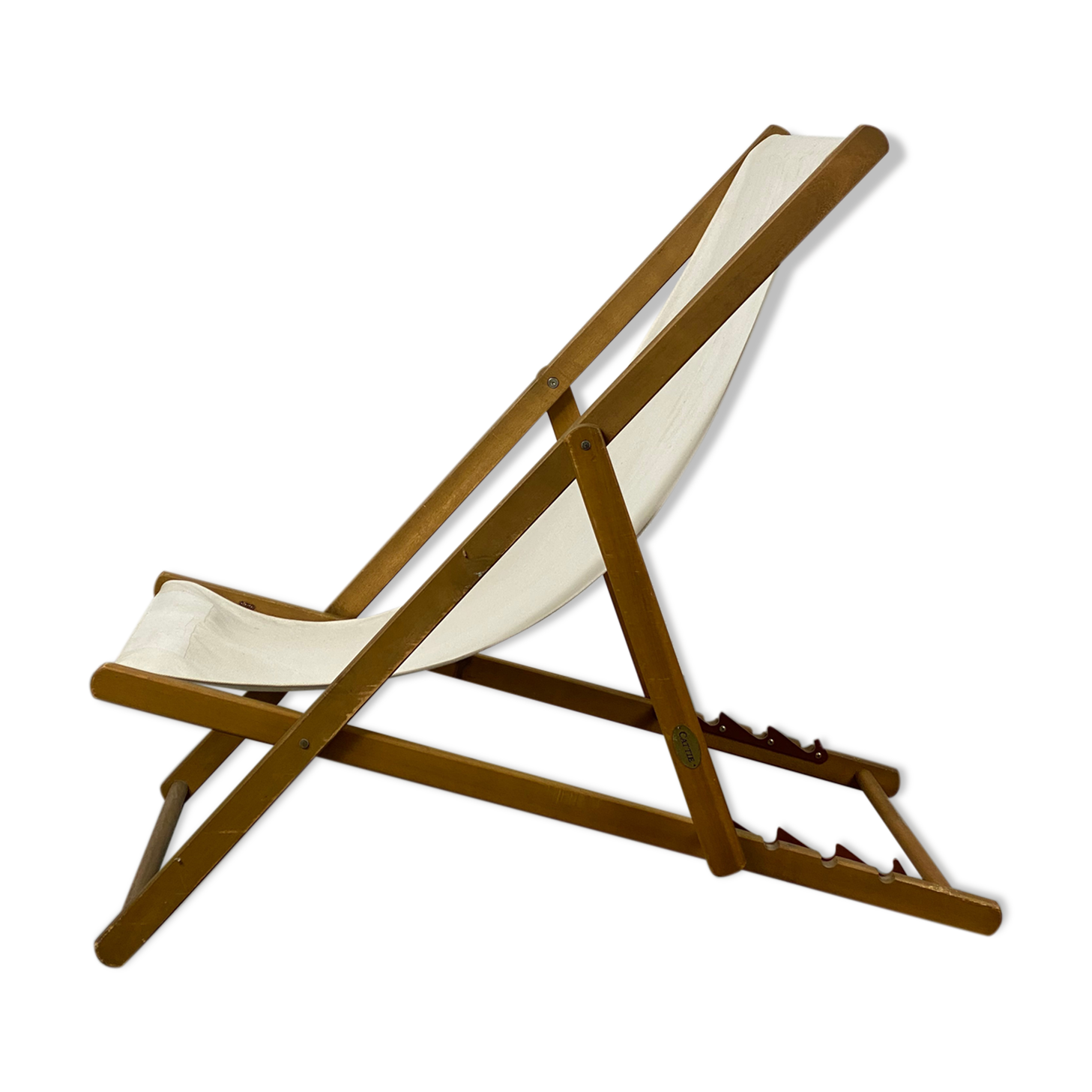 Transat tissus blanc avec structure en bois | Selency