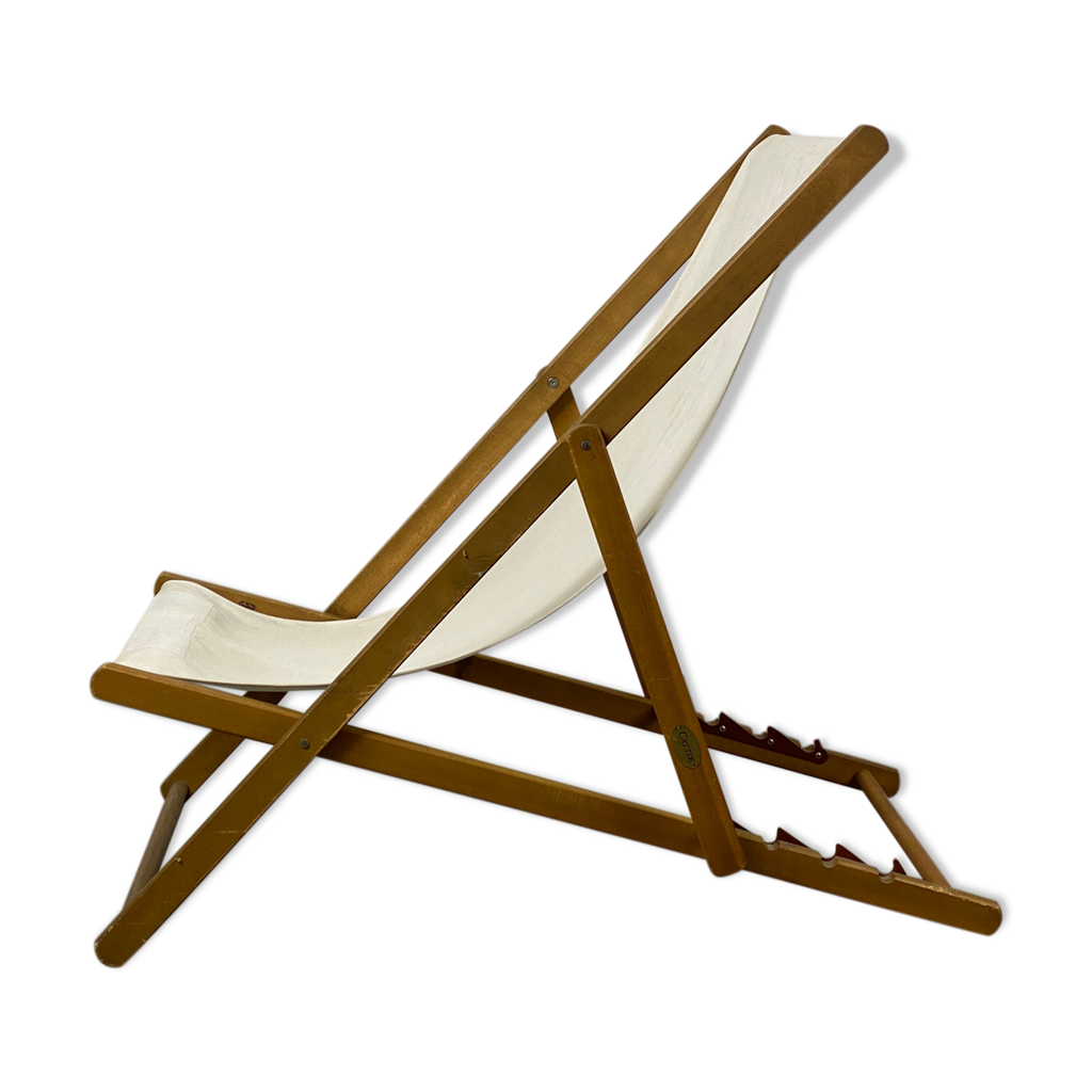 Transat tissus blanc avec structure en bois | Selency